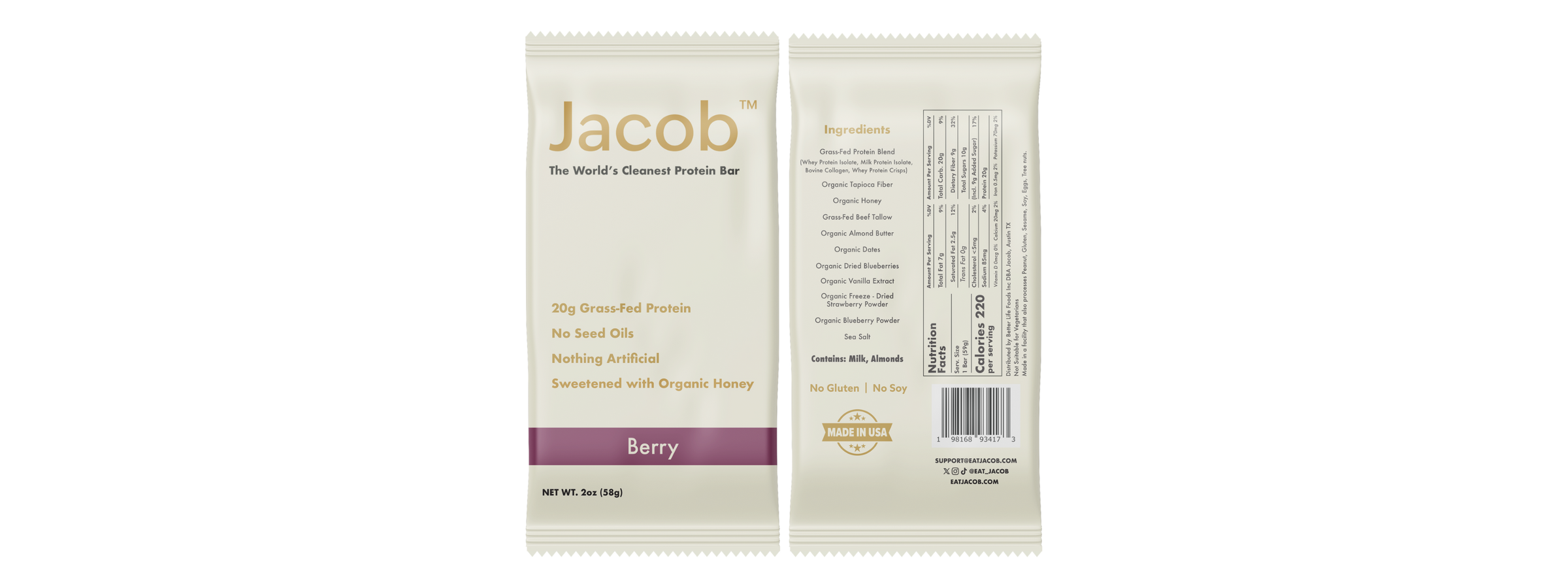 Jacob Bar – Real Ingredients and 20g of Protein – No Additives